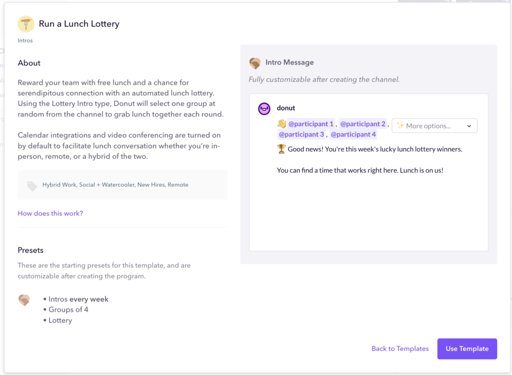 Lunch Lottery | Slack Channel Templates by Donut